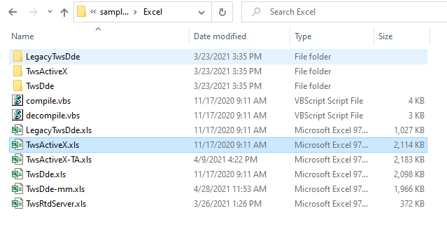 ActiveX in Excel, with a TWS Sample spreadsheet