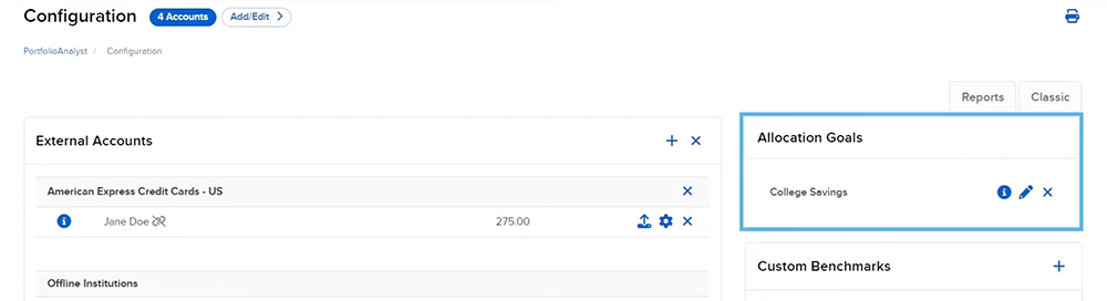 Creating Allocation Goals and Setting Custom Benchmarks