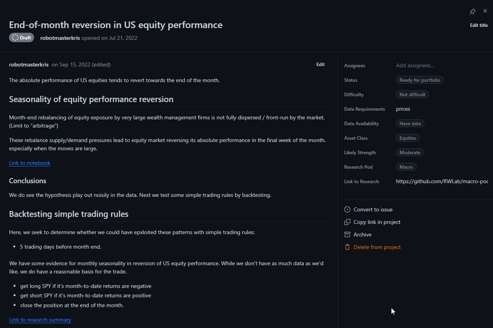 Robot Wealth Part Two: Collaborative Research for Systematic Trading